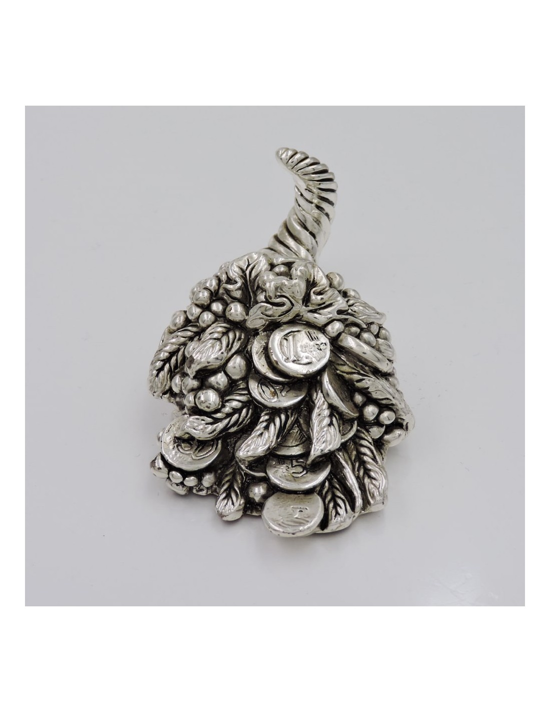 Silver Plated Resin Cornucopia with Fruits and Coins
